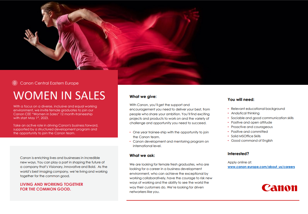 CANON CEE - WOMAN IN SALES | TRAINEE PROGRAM - Career Office